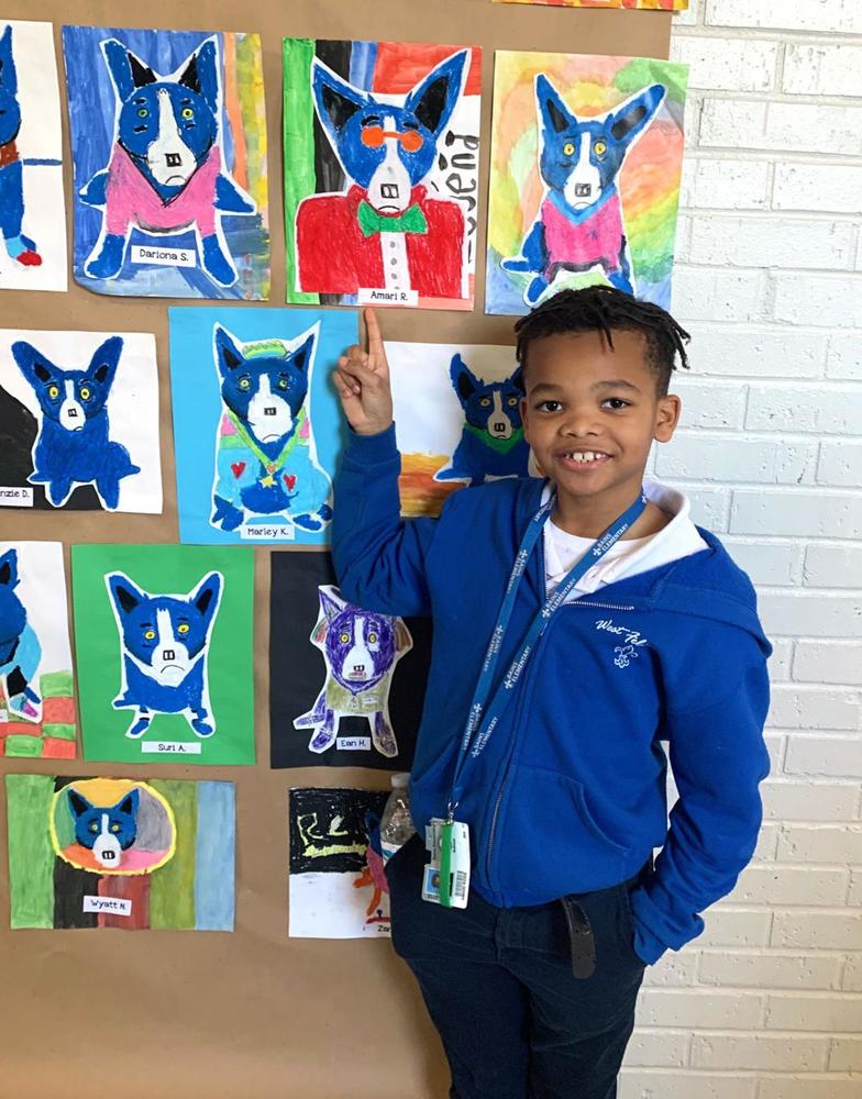 Bains Elementary School students interpret George Rodrigue's Blue Dog ...